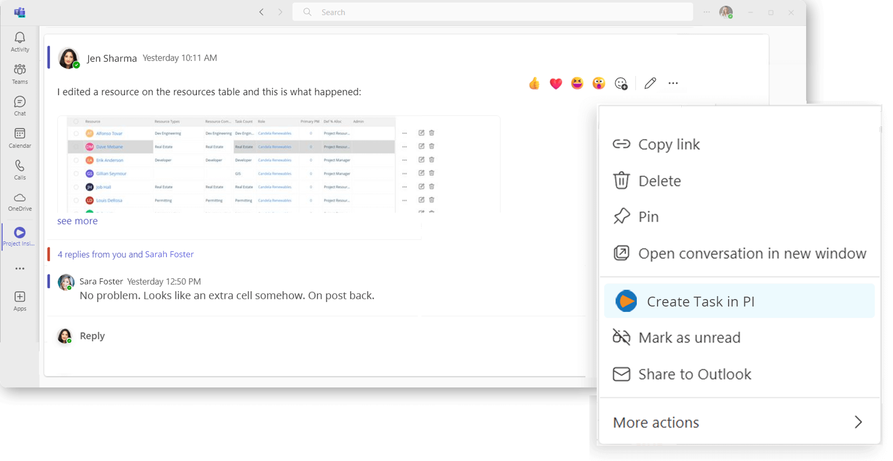 Microsoft Teams Integration | Project Insight Features