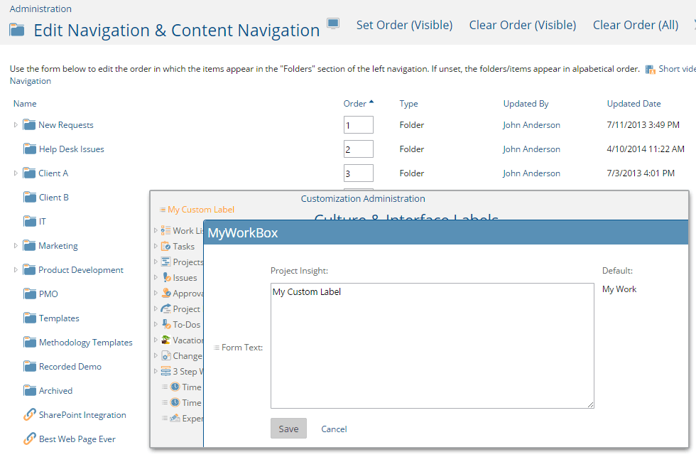 Custom Folders & Form Labels | Project Insight - Project Management ...